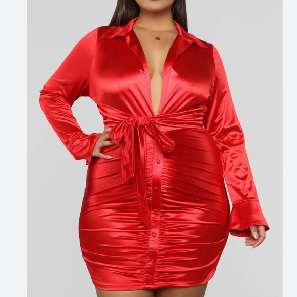 Fashion Nova | Dresses | Fashion Nova Red Open Front With Ruched Bottom ...